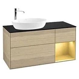 Villeroy & Boch Villeroy und Boch Finion Waschtischunterschrank G932HFPC 120cm, Abdeckplatte black matt, Emotion, Regale Gold matt lacquer, Oak Veneer