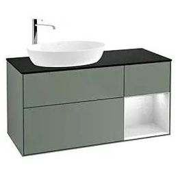 Villeroy & Boch Villeroy und Boch Finion Waschtischunterschrank G932MTGM 120cm, Abdeckplatte black matt, Emotion, Regale White matt lacquer, Olive Matt Lacquer