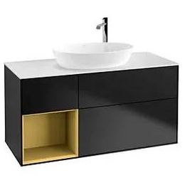 Villeroy & Boch Villeroy und Boch Finion Waschtischunterschrank G941HFPD 120cm, Abdeckplatte white matt, Emotion, Regale Gold matt lacquer, Black matt lacquer