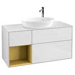 Villeroy & Boch Villeroy und Boch Finion Waschtischunterschrank G941HFMT 120cm, Abdeckplatte white matt, Emotion, Regale Gold matt lacquer, White matt lacquer