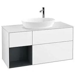 Villeroy & Boch Villeroy und Boch Finion Waschtischunterschrank G941HGGF 120cm, Abdeckplatte white matt, Emotion, Regale Midnight matt lacquer, Glossy white lacquer