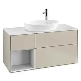 Villeroy & Boch Villeroy und Boch Finion Waschtischunterschrank G941MTHH 120cm, Abdeckplatte white matt, Emotion, Regale White matt lacquer, Sand Matt Lacquer