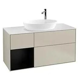 Villeroy & Boch Villeroy und Boch Finion Waschtischunterschrank G941PDHH 120cm, Abdeckplatte white matt, Emotion, Regale Black matt lacquer, Sand Matt Lacquer