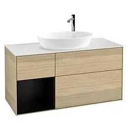 Villeroy & Boch Villeroy und Boch Finion Waschtischunterschrank G941PDPC 120cm, Abdeckplatte white matt, Emotion, Regale Black matt lacquer, Oak Veneer