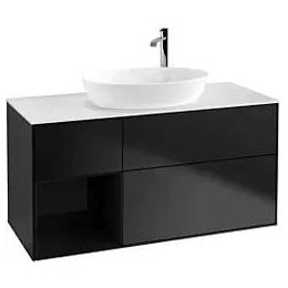 Villeroy & Boch Villeroy und Boch Finion Waschtischunterschrank G941PHPD 120cm, Abdeckplatte white matt, Emotion, Regale Glossy black lacquer, Black matt lacquer