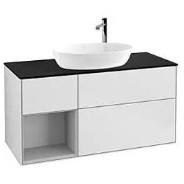 Villeroy & Boch Villeroy und Boch Finion Waschtischunterschrank G942GJMT 120cm, Abdeckplatte black matt, Emotion, Regale Light grey matt lacquer, White matt lacquer