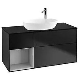 Villeroy & Boch Villeroy und Boch Finion Waschtischunterschrank G942GJPD 120cm, Abdeckplatte black matt, Emotion, Regale Light grey matt lacquer, Black matt lacquer