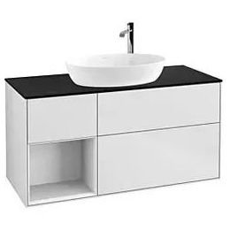 Villeroy & Boch Villeroy und Boch Finion Waschtischunterschrank G942GFMT 120cm, Abdeckplatte black matt, Emotion, Regale Glossy white lacquer, White matt lacquer