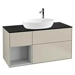 Villeroy & Boch Villeroy und Boch Finion Waschtischunterschrank G942GJHH 120cm, Abdeckplatte black matt, Emotion, Regale Light grey matt lacquer, Sand Matt Lacquer