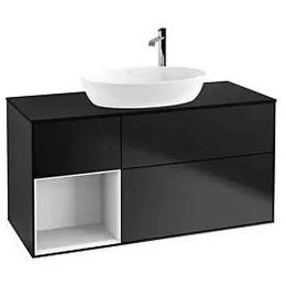 Villeroy & Boch Villeroy und Boch Finion Waschtischunterschrank G942GFPD 120cm, Abdeckplatte black matt, Emotion, Regale Glossy white lacquer, Black matt lacquer