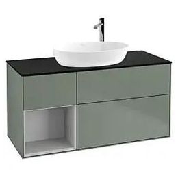 Villeroy & Boch Villeroy und Boch Finion Waschtischunterschrank G942GJGM 120cm, Abdeckplatte black matt, Emotion, Regale Light grey matt lacquer, Olive Matt Lacquer