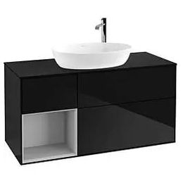 Villeroy & Boch Villeroy und Boch Finion Waschtischunterschrank G942GJPH 120cm, Abdeckplatte black matt, Emotion, Regale Light grey matt lacquer, Glossy Black Lacquer