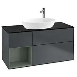 Villeroy & Boch Villeroy und Boch Finion Waschtischunterschrank G942GMHG 120cm, Abdeckplatte black matt, Emotion, Regale Olive matt lacquer, Midnight Blue Matt Lacquer