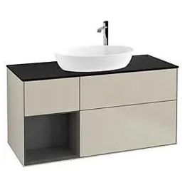 Villeroy & Boch Villeroy und Boch Finion Waschtischunterschrank G942GKHH 120cm, Abdeckplatte black matt, Emotion, Regale Anthracite matt lacquer, Sand Matt Lacquer