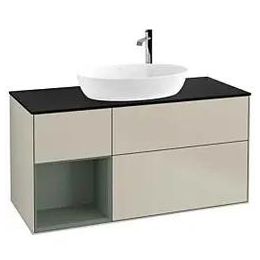 Villeroy & Boch Villeroy und Boch Finion Waschtischunterschrank G942GMHH 120cm, Abdeckplatte black matt, Emotion, Regale Olive matt lacquer, Sand Matt Lacquer