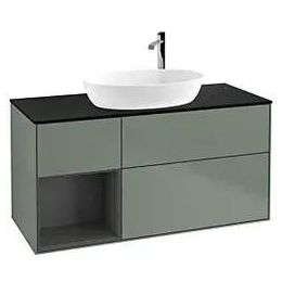 Villeroy & Boch Villeroy und Boch Finion Waschtischunterschrank G942GKGM 120cm, Abdeckplatte black matt, Emotion, Regale Anthracite matt lacquer, Olive Matt Lacquer