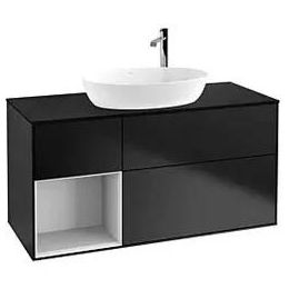 Villeroy & Boch Villeroy und Boch Finion Waschtischunterschrank G942MTPD 120cm, Abdeckplatte black matt, Emotion, Regale White matt lacquer, Black matt lacquer