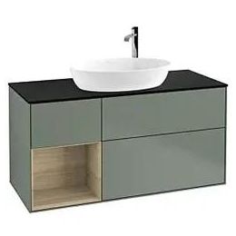 Villeroy & Boch Villeroy und Boch Finion Waschtischunterschrank G942PCGM 120cm, Abdeckplatte black matt, Emotion, Regale Oak Veneer, Olive Matt Lacquer