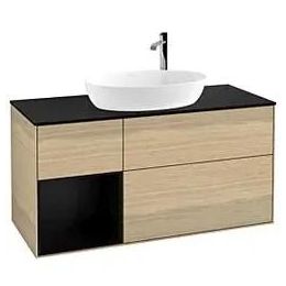 Villeroy & Boch Villeroy und Boch Finion Waschtischunterschrank G942PDPC 120cm, Abdeckplatte black matt, Emotion, Regale Black matt lacquer, Oak Veneer