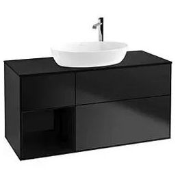 Villeroy & Boch Villeroy und Boch Finion Waschtischunterschrank G942PHPD 120cm, Abdeckplatte black matt, Emotion, Regale Glossy black lacquer, Black matt lacquer