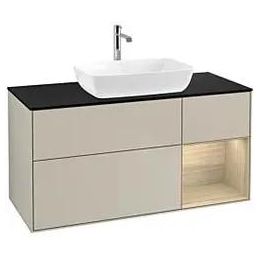 Villeroy & Boch Villeroy und Boch Finion Waschtischunterschrank F832PCHH 120cm, Abdeckplatte black matt, Regale Oak Veneer, Sand Matt Lacquer