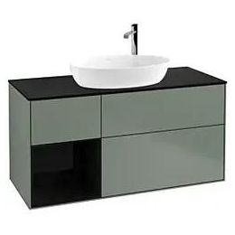 Villeroy & Boch Villeroy und Boch Finion Waschtischunterschrank G942PHGM 120cm, Abdeckplatte black matt, Emotion, Regale Glossy black lacquer, Olive Matt Lacquer