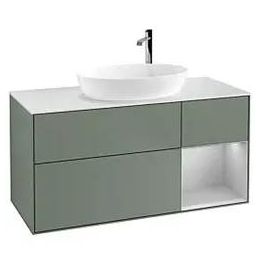 Villeroy & Boch Villeroy und Boch Finion Waschtischunterschrank G951GJGM 120cm, Abdeckplatte white matt, Emotion, Regale Light grey matt lacquer, Olive Matt Lacquer