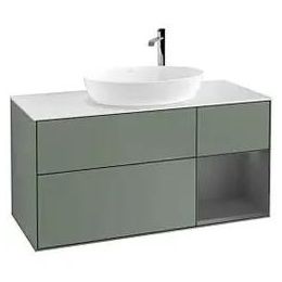 Villeroy & Boch Villeroy und Boch Finion Waschtischunterschrank G951GKGM 120cm, Abdeckplatte white matt, Emotion, Regale Anthracite matt lacquer, Olive Matt Lacquer