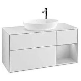 Villeroy & Boch Villeroy und Boch Finion Waschtischunterschrank G951GJMT 120cm, Abdeckplatte white matt, Emotion, Regale Light grey matt lacquer, White matt lacquer