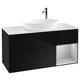 Villeroy & Boch Villeroy und Boch Finion Waschtischunterschrank G951GJPH 120cm, Abdeckplatte white matt, Emotion, Regale Light grey matt lacquer, Glossy Black Lacquer