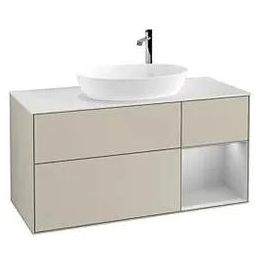 Villeroy & Boch Villeroy und Boch Finion Waschtischunterschrank G951GJHH 120cm, Abdeckplatte white matt, Emotion, Regale Light grey matt lacquer, Sand Matt Lacquer