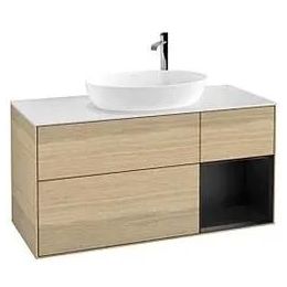 Villeroy & Boch Villeroy und Boch Finion Waschtischunterschrank G951PDPC 120cm, Abdeckplatte white matt, Emotion, Regale Black matt lacquer, Oak Veneer