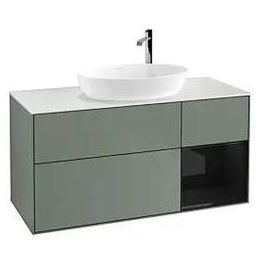 Villeroy & Boch Villeroy und Boch Finion Waschtischunterschrank G951PHGM 120cm, Abdeckplatte white matt, Emotion, Regale Glossy black lacquer, Olive Matt Lacquer