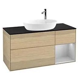 Villeroy & Boch Villeroy und Boch Finion Waschtischunterschrank G952GJPC 120cm, Abdeckplatte black matt, Emotion, Regale Light grey matt lacquer, Oak Veneer