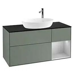 Villeroy & Boch Villeroy und Boch Finion Waschtischunterschrank G952GJGM 120cm, Abdeckplatte black matt, Emotion, Regale Light grey matt lacquer, Olive Matt Lacquer