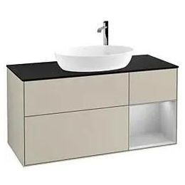 Villeroy & Boch Villeroy und Boch Finion Waschtischunterschrank G952GJHH 120cm, Abdeckplatte black matt, Emotion, Regale Light grey matt lacquer, Sand Matt Lacquer