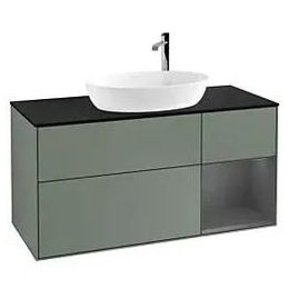 Villeroy & Boch Villeroy und Boch Finion Waschtischunterschrank G952GKGM 120cm, Abdeckplatte black matt, Emotion, Regale Anthracite matt lacquer, Olive Matt Lacquer