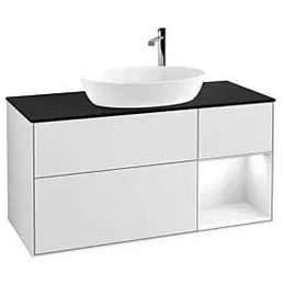 Villeroy & Boch Villeroy und Boch Finion Waschtischunterschrank G952GFMT 120cm, Abdeckplatte black matt, Emotion, Regale Glossy white lacquer, White matt lacquer