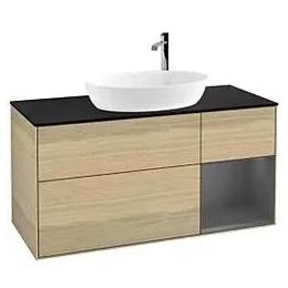 Villeroy & Boch Villeroy und Boch Finion Waschtischunterschrank G952GKPC 120cm, Abdeckplatte black matt, Emotion, Regale Anthracite matt lacquer, Oak Veneer