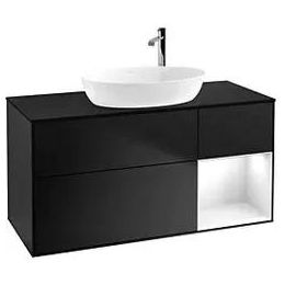 Villeroy & Boch Villeroy und Boch Finion Waschtischunterschrank G952GFPD 120cm, Abdeckplatte black matt, Emotion, Regale Glossy white lacquer, Black matt lacquer