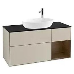 Villeroy & Boch Villeroy und Boch Finion Waschtischunterschrank G952GNHH 120cm, Abdeckplatte black matt, Emotion, Regale Walnut Veneer, Sand Matt Lacquer