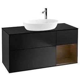 Villeroy & Boch Villeroy und Boch Finion Waschtischunterschrank G952GNPD 120cm, Abdeckplatte black matt, Emotion, Regale Walnut Veneer, Black matt lacquer