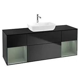 Villeroy & Boch Villeroy und Boch Finion Waschtischunterschrank F862GMPD 160cm, Abdeckplatte black matt, Regale Olive matt lacquer, Black matt lacquer