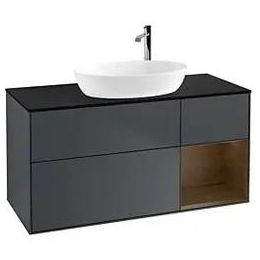 Villeroy & Boch Villeroy und Boch Finion Waschtischunterschrank G952GNHG 120cm, Abdeckplatte black matt, Emotion, Regale Walnut Veneer, Midnight Blue Matt Lacquer