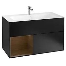 Villeroy & Boch Villeroy und Boch Finion Waschtischunterschrank G030GNPD 99,6x59,1cm, Wandbeleuchtung, Regal links Walnut veneer, Black matt lacquer