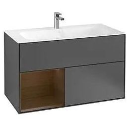 Villeroy & Boch Villeroy und Boch Finion Waschtischunterschrank G030GNGK 99,6x59,1cm, Wandbeleuchtung, Regal links Walnut veneer, Anthracite matt