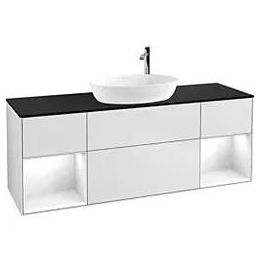 Villeroy & Boch Villeroy und Boch Finion Waschtischunterschrank G982GFMT 160cm, Abdeckplatte black matt, Emotion, Regale Glossy white lacquer, White matt lacquer