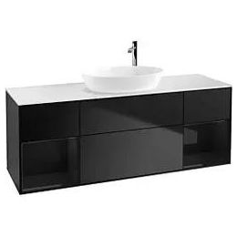 Villeroy & Boch Villeroy und Boch Finion Waschtischunterschrank G981PHPD 160cm, Abdeckplatte white matt, Emotion, Regale Glossy black lacquer, Black matt lacquer