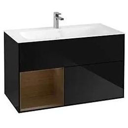 Villeroy & Boch Villeroy und Boch Finion Waschtischunterschrank G030GNPH 99,6x59,1cm, Wandbeleuchtung, Regal links Walnut veneer, Glossy Black Lacquer