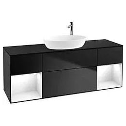 Villeroy & Boch Villeroy und Boch Finion Waschtischunterschrank G982GFPD 160cm, Abdeckplatte black matt, Emotion, Regale Glossy white lacquer, Black matt lacquer